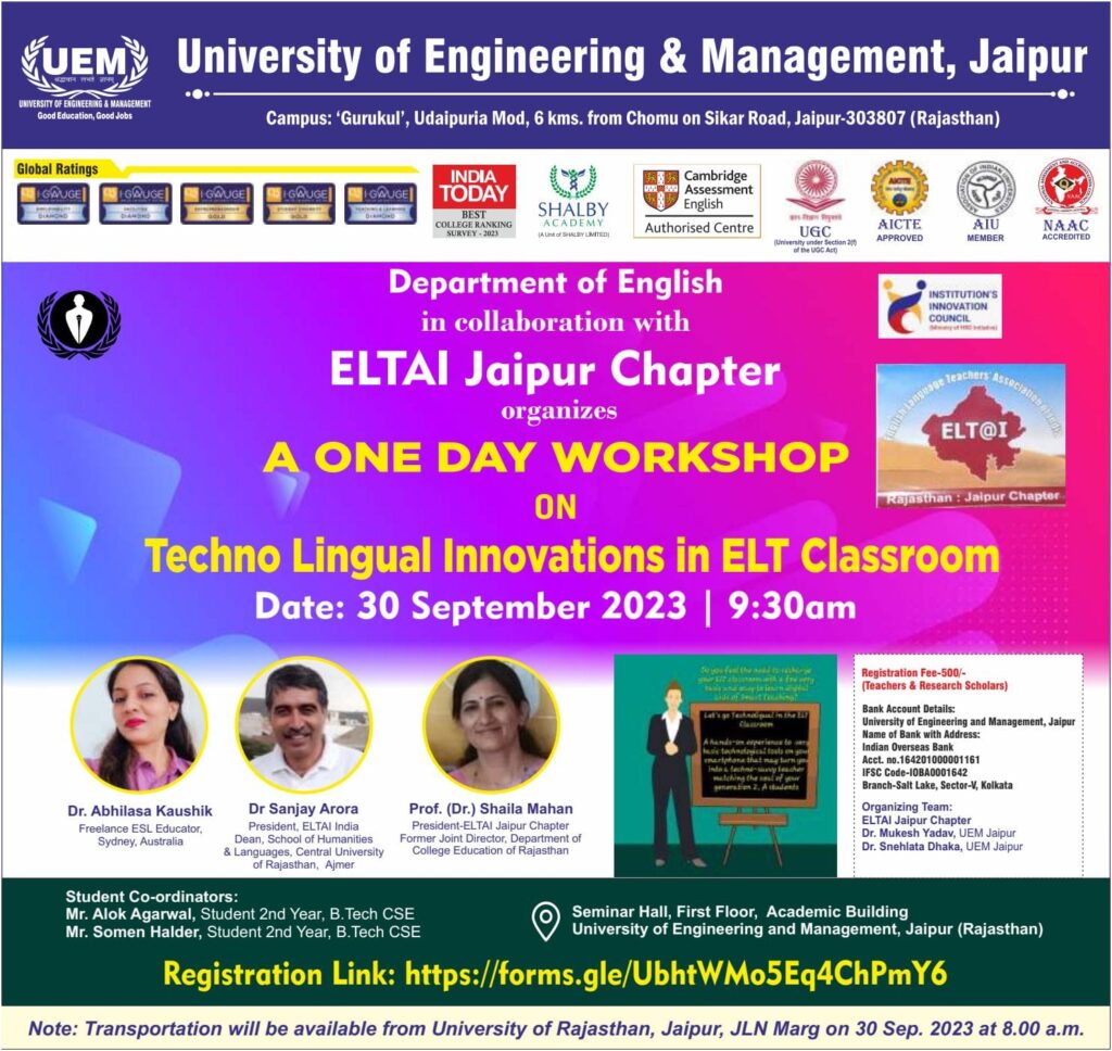 Department of English, University of Engineering & Management (UEM), JAIPUR is pleased to ...